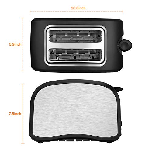 2 Slice Toaster CUSINAID Black Wide Slot Toaster 2 Slice Best Rated Prime with Pop Up Reheat Defrost Functions, 6-Shade Control, Removable Crumb Tray