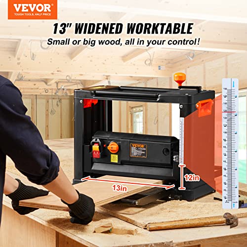 VEVOR Thickness Planer, Two Speed, 13" Width Worktable Benchtop Planer, Three-Blade, 15-Amp 2000W Powerful Motor, 12" Extended Infeeding Table, Low Noise for both hard & soft wood material removal