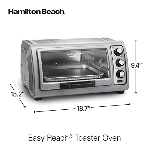 Hamilton Beach 6-Slice Countertop Toaster Oven with Easy Reach Roll-Top Door, Bake Pan, Silver (31127D)