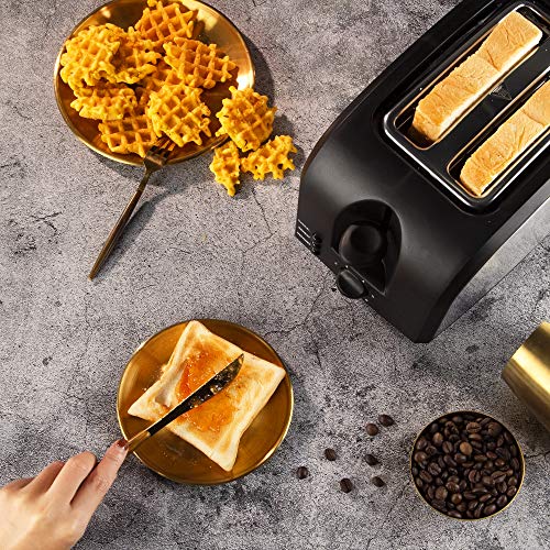 2 Slice Toaster CUSINAID Black Wide Slot Toaster 2 Slice Best Rated Prime with Pop Up Reheat Defrost Functions, 6-Shade Control, Removable Crumb Tray