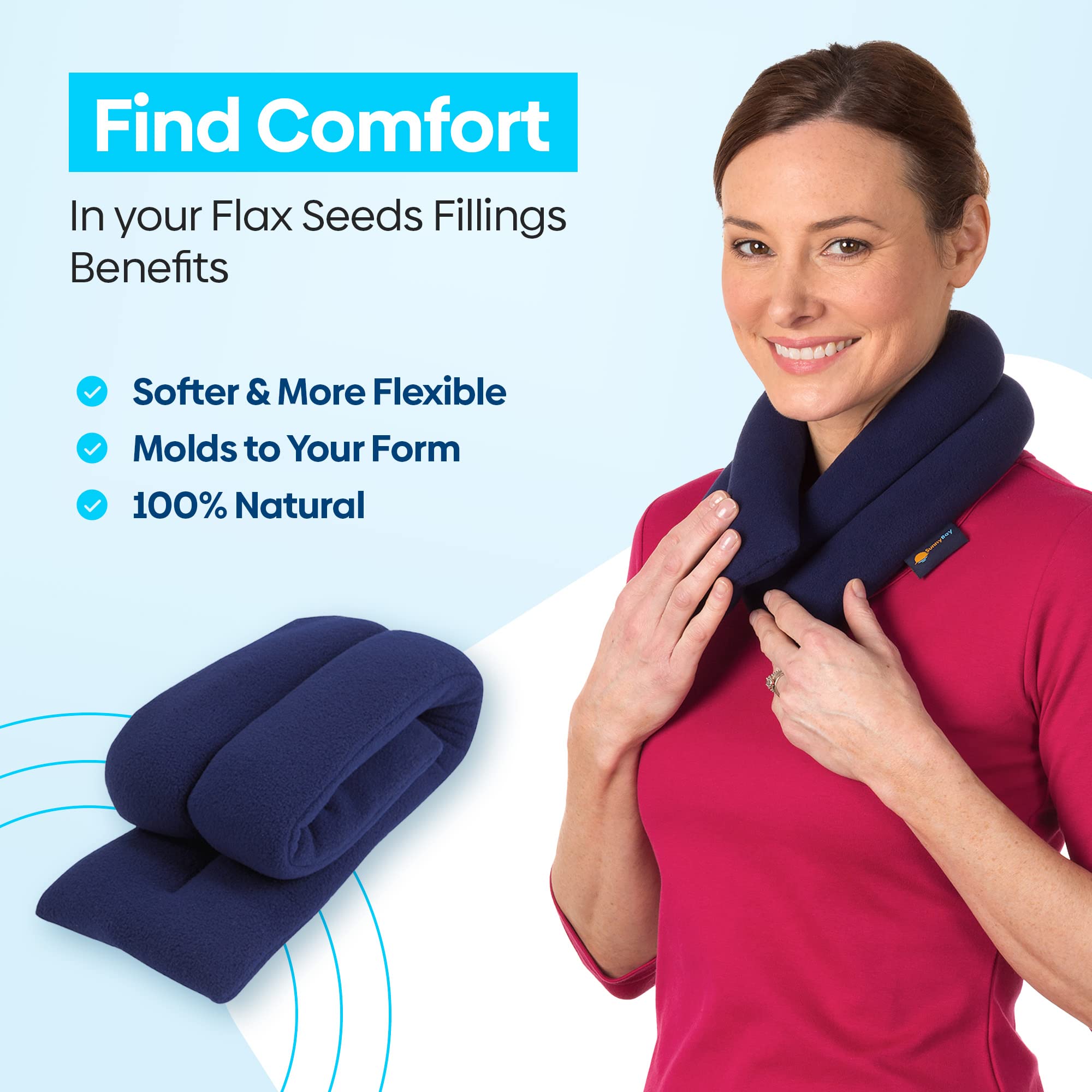 SunnyBay Microwavable Heating Pads, Microwavable Moist Heated Neck and Shoulder Wrap, Versatile Weighted Beanbag Cold Pack or Warm Compress, 2.5 lbs, 26x5 Inches, Navy Blue