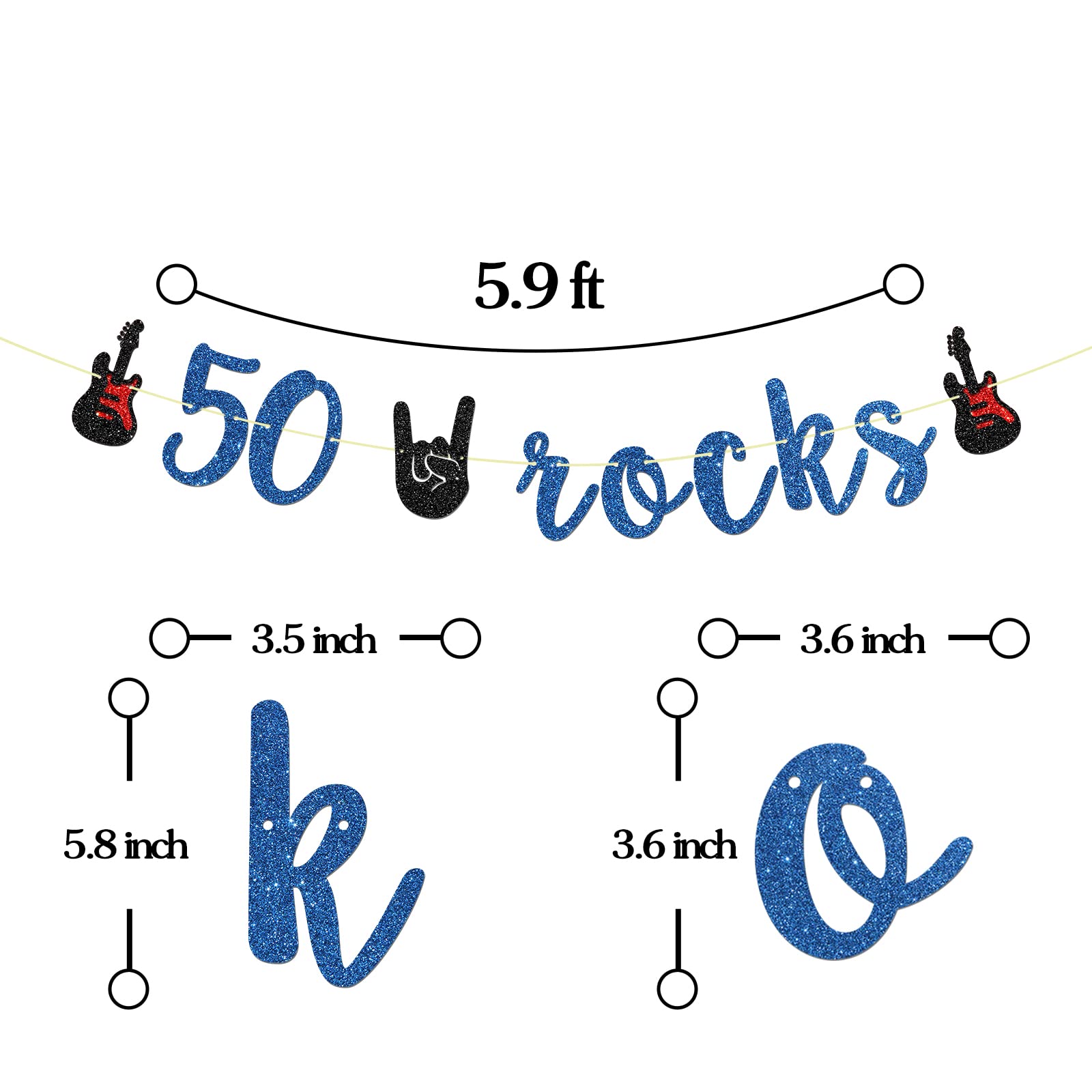 50 Rocks Banner, Rock Happy 50th Birthday Sign, Music Theme Fifty 50th Birthday Rock n Roll Party Decoration Cheers to 50 Years Banner