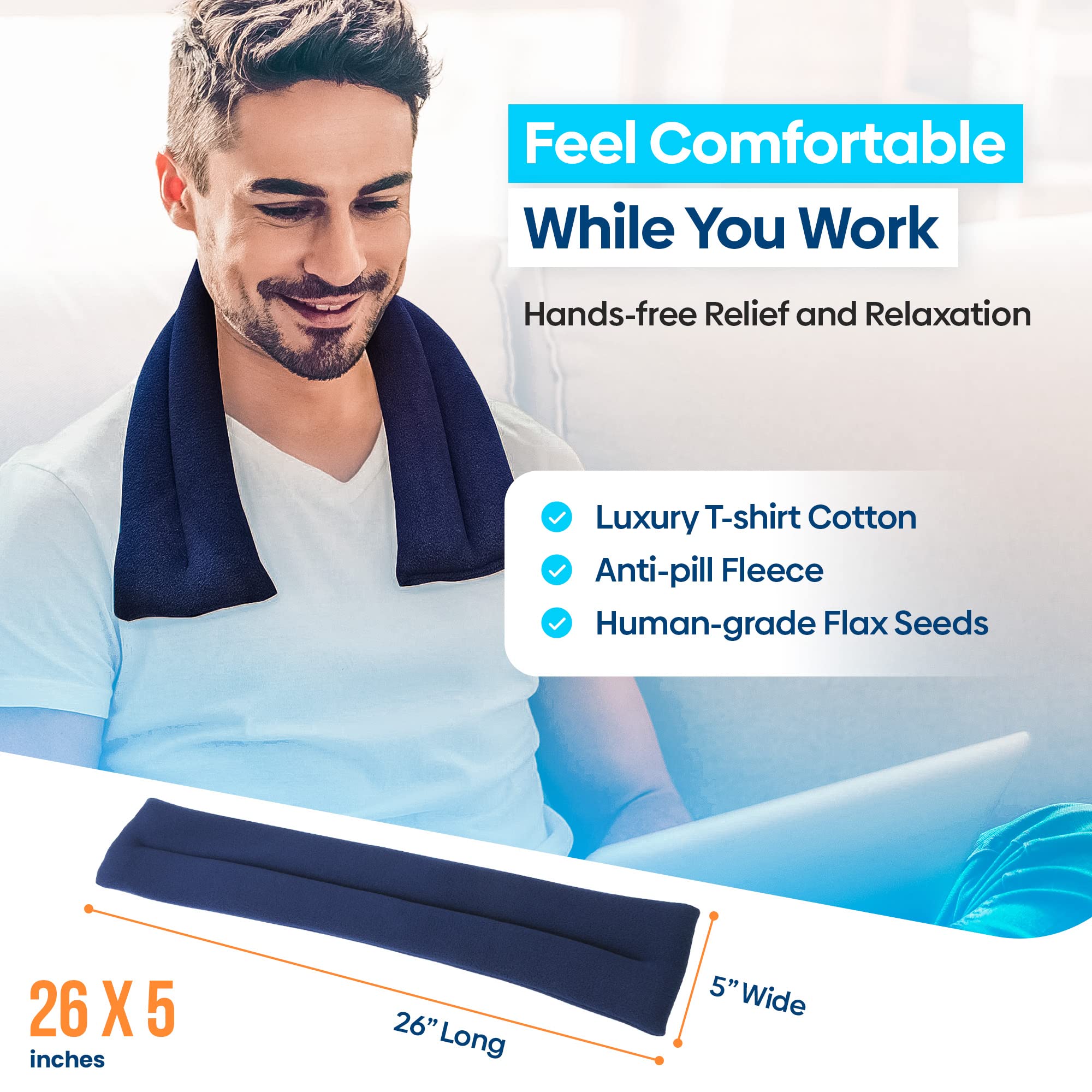 SunnyBay Microwavable Heating Pads, Microwavable Moist Heated Neck and Shoulder Wrap, Versatile Weighted Beanbag Cold Pack or Warm Compress, 2.5 lbs, 26x5 Inches, Navy Blue