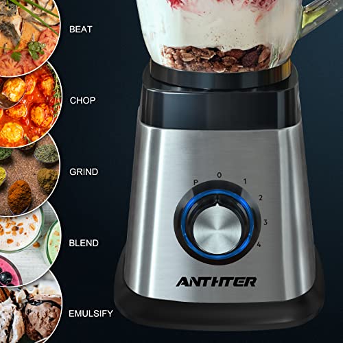 Anthter CY-305R Professional Blender, 950W High Power Blenders For Kitchen, Stainless Countertop Smoothie Blender, 50 Oz Glass Jar & 24-Ounce Smoothie Cup, Ideal for Smoothies, Shakes & Frozen Drinks