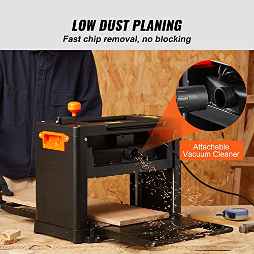 VEVOR Thickness Planer, Two Speed, 13" Width Worktable Benchtop Planer, Three-Blade, 15-Amp 2000W Powerful Motor, 12" Extended Infeeding Table, Low Noise for both hard & soft wood material removal