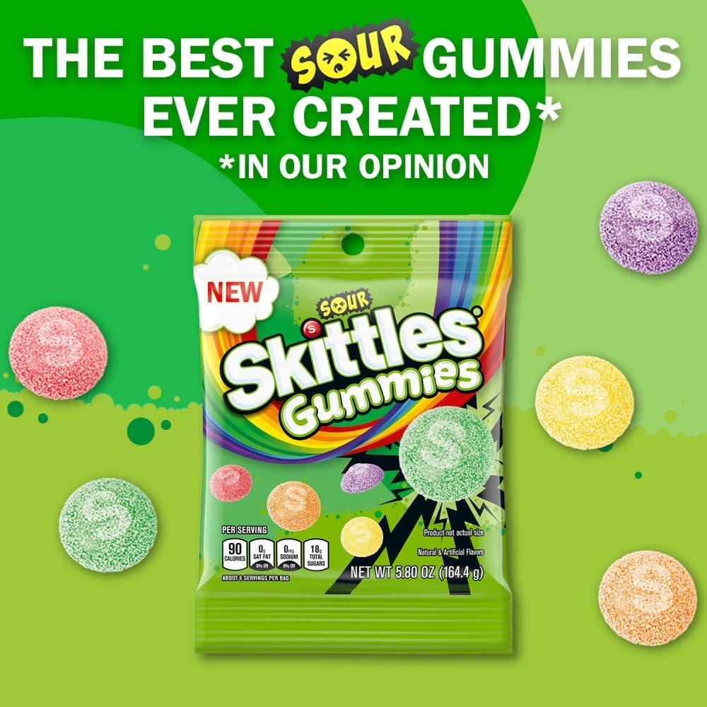 SKITTLES Sour Gummies Candy - 5.8oz bag (Pack of 2)