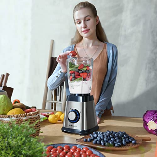 Anthter CY-305R Professional Blender, 950W High Power Blenders For Kitchen, Stainless Countertop Smoothie Blender, 50 Oz Glass Jar & 24-Ounce Smoothie Cup, Ideal for Smoothies, Shakes & Frozen Drinks