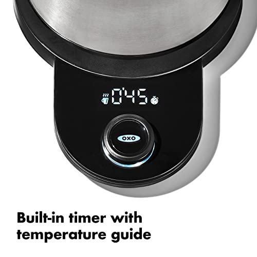 OXO Brew Gooseneck Electric Kettle β Hot Water Kettle, Pour Over Coffee & Tea Kettle, Adjustable Temperature, Built-In Brew Timer, Stainless Steel, 1Lβ