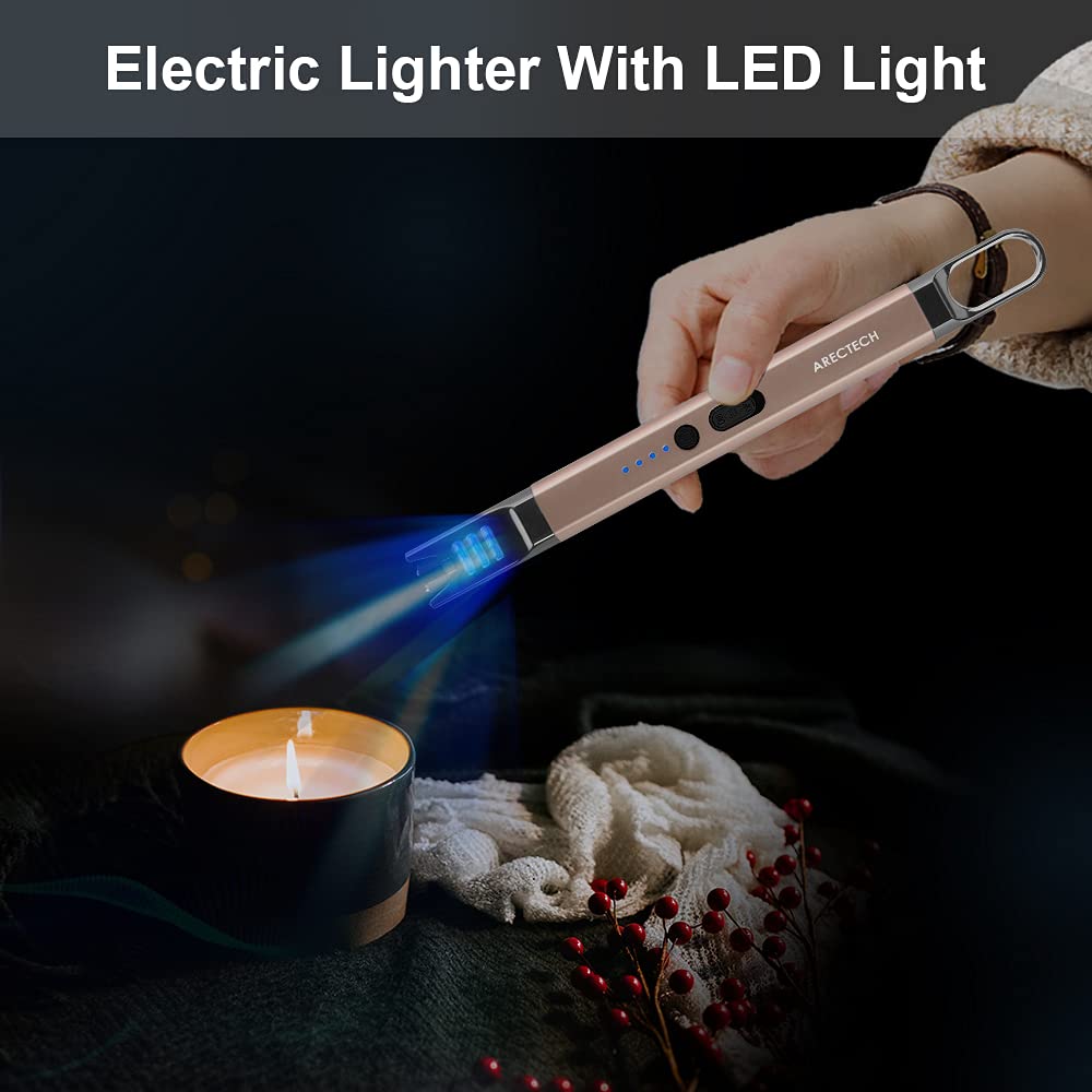 ARECTECH Electric Candle Lighter Rechargeable USB Long Gill Lighter for Candle Cooking Camping BBQs Fireworks Champagne Gold