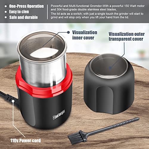COOL KNIGHT Herb Grinder [large capacity/fast /Electric ]-Spice Herb Coffee Grinder with Pollen Catcher/- 7.5" (Black)
