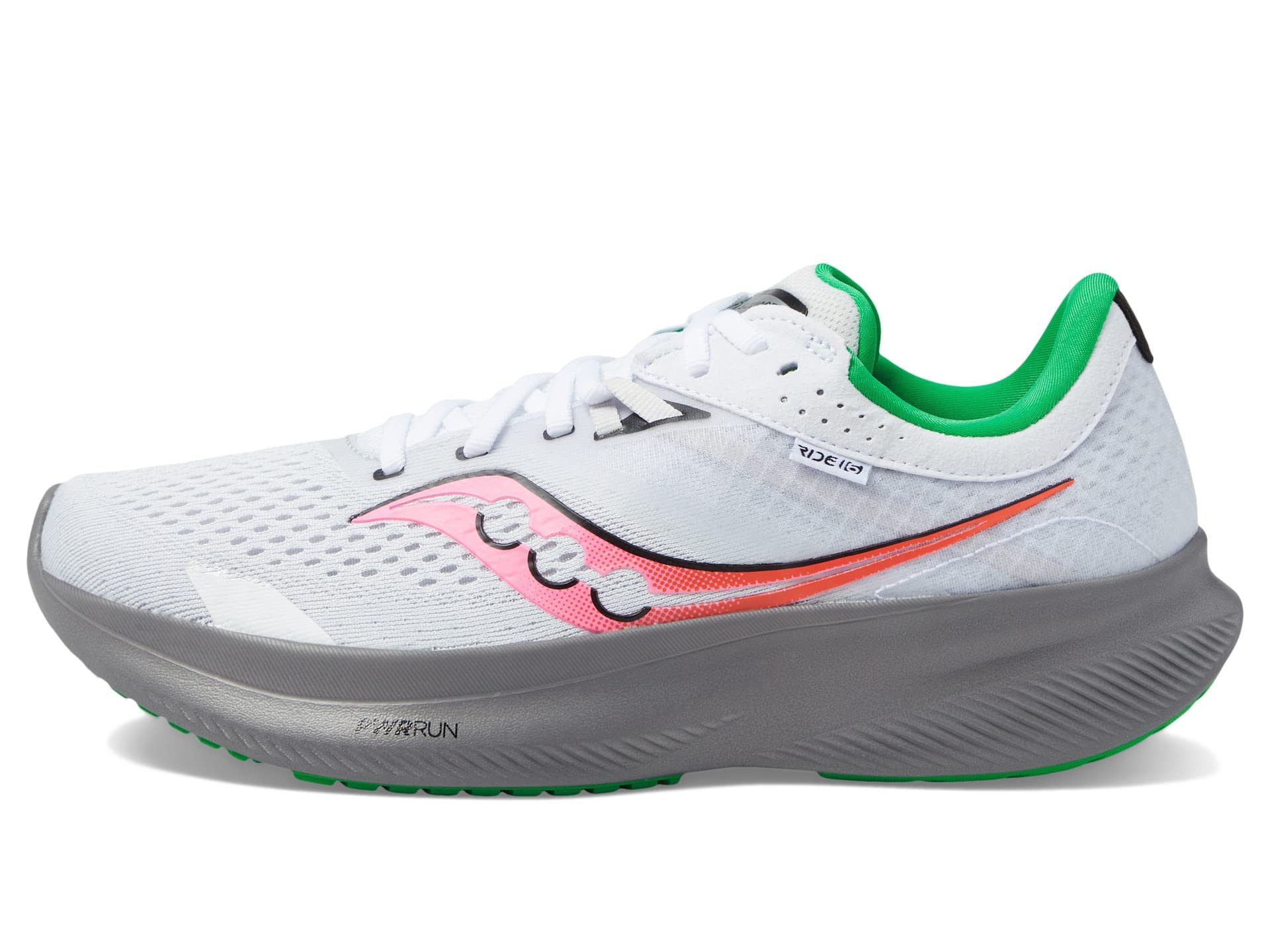 Saucony Women's Ride 16 Sneaker, White/Gravel, 10