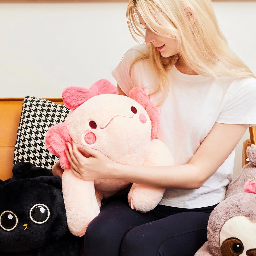 uoozii 20" | 4 Pounds Pink Axolotl Weighted Stuffed Animals with Unscented Microwave Heating Pad Inside, Cute Coolable Heatable Weighted Plush Warm Gift for Kids & Adults