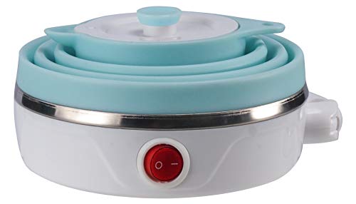 Travel Foldable Electric Kettle, Collapsible Electric Kettle Food Grade Silicone Small Electric Kettle Boiling water,Dual Voltage(600ml,110-220V US Plug) (Blue)