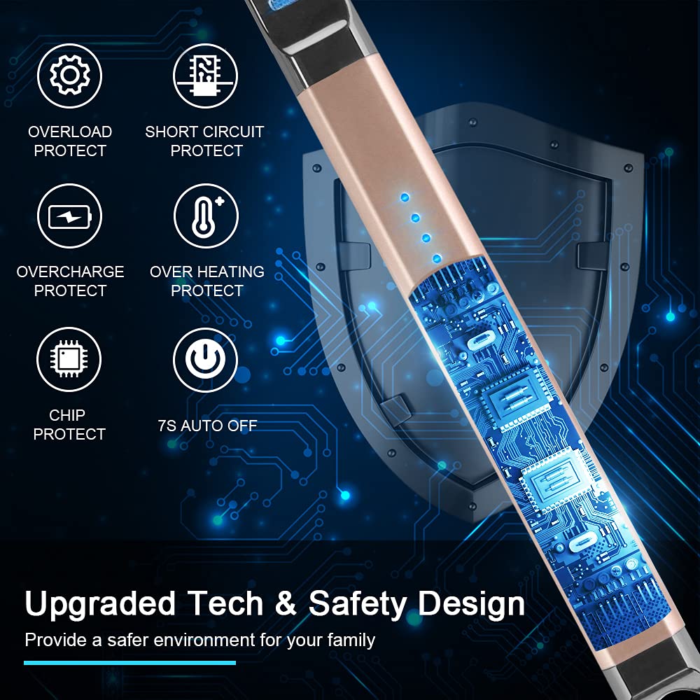 ARECTECH Electric Candle Lighter Rechargeable USB Long Gill Lighter for Candle Cooking Camping BBQs Fireworks Champagne Gold
