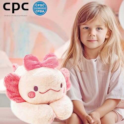 uoozii 20" | 4 Pounds Pink Axolotl Weighted Stuffed Animals with Unscented Microwave Heating Pad Inside, Cute Coolable Heatable Weighted Plush Warm Gift for Kids & Adults