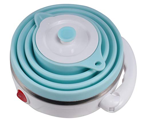 Travel Foldable Electric Kettle, Collapsible Electric Kettle Food Grade Silicone Small Electric Kettle Boiling water,Dual Voltage(600ml,110-220V US Plug) (Blue)
