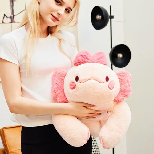 uoozii 20" | 4 Pounds Pink Axolotl Weighted Stuffed Animals with Unscented Microwave Heating Pad Inside, Cute Coolable Heatable Weighted Plush Warm Gift for Kids & Adults