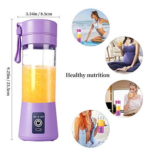 Portable Blender Cup,Electric USB Juicer Blender,Mini Blender Portable Blender For Shakes and Smoothies, Juice,380ml, Six Blades Great for Mixing,Light purple
