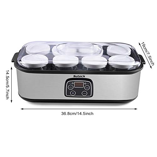 Yogurt Maker Automatic Digital Yoghurt Maker Machine with 8 Glass Jars 48 Ozs (6Oz Each Jar) LCD Display with Constant Temperature Control Stainless Steel Design for Home Use