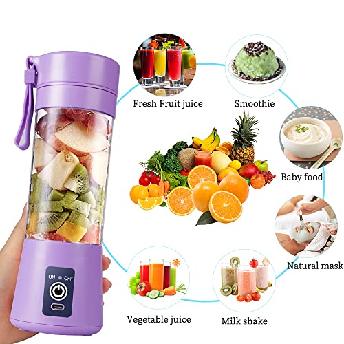 Portable Blender Cup,Electric USB Juicer Blender,Mini Blender Portable Blender For Shakes and Smoothies, Juice,380ml, Six Blades Great for Mixing,Light purple