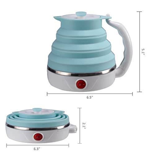 Travel Foldable Electric Kettle, Collapsible Electric Kettle Food Grade Silicone Small Electric Kettle Boiling water,Dual Voltage(600ml,110-220V US Plug) (Blue)