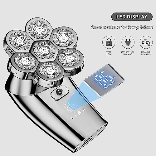 UPTARD Electric Head Shavers for Men, Bald Razor Men,Head Shaver with Nose Hair Sideburns Trimmer, LED,Travle Lock (Silver) 7.17×4.2×4.41 (HT1699)