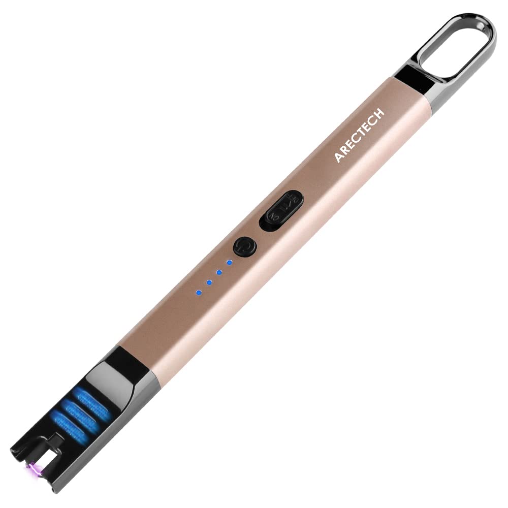 ARECTECH Electric Candle Lighter Rechargeable USB Long Gill Lighter for Candle Cooking Camping BBQs Fireworks Champagne Gold