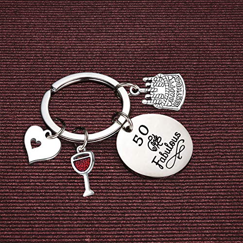 Nfyxcaz Birthday Keychain For Women Men Friendship Gift Happy Birthday Gift(50th Birthday)