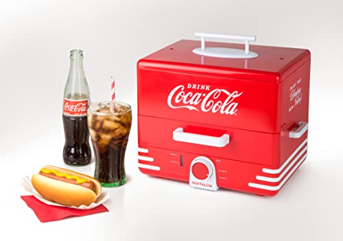 Nostalgia Extra Large Diner-Style Coca-Cola Hot Dog Steamer and Bun Warmer, 24 Hot Dog and 12 Bun Capacity, Steam Bratwursts, Sausages, Vegetables, Fish, Dumplings, Red