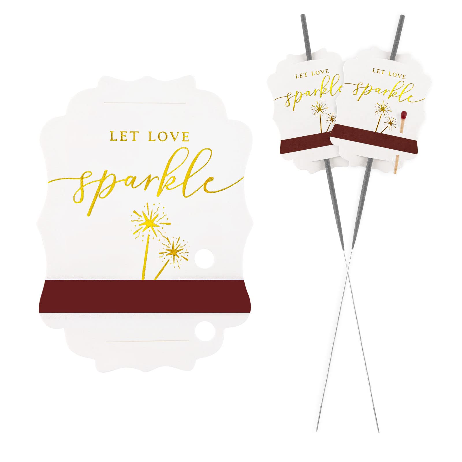 100 PCS Wedding Send Off Tags, “Let Love Sparkle” Gold Foil Stamped Metallic Paper Sleeves with Match Striker Strips for Anniversary Parties Graduation Birthday Engagement Event