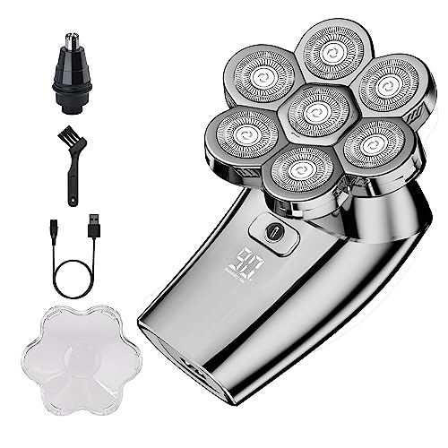 UPTARD Electric Head Shavers for Men, Bald Razor Men,Head Shaver with Nose Hair Sideburns Trimmer, LED,Travle Lock (Silver) 7.17×4.2×4.41 (HT1699)