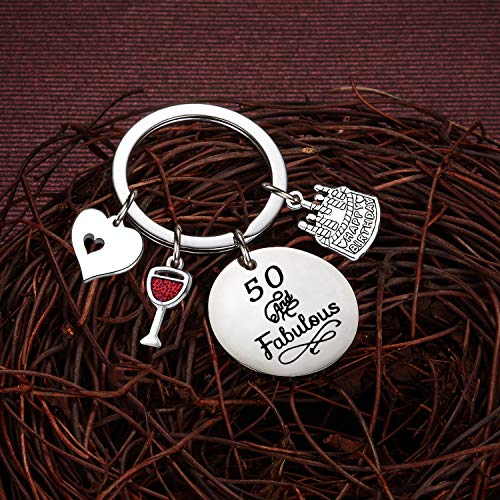 Nfyxcaz Birthday Keychain For Women Men Friendship Gift Happy Birthday Gift(50th Birthday)