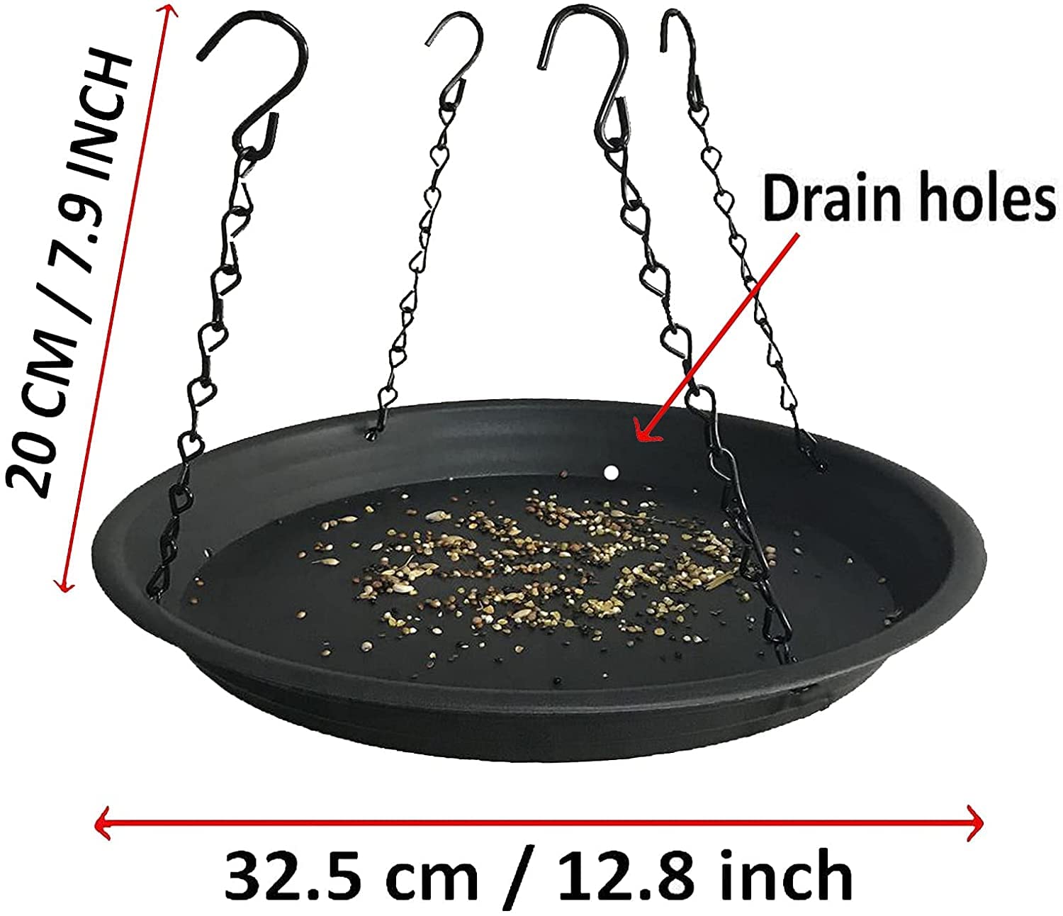 12.8" Platform Bird Feeder,Large Hanging Tray Squirrel Feeder,Wild Bird Seed Catcher Tray,Bird Viewing,for Attracting Birds Outdoors,Yard Garden,Backyard Decoration,Gift Ideas for Bird Lovers, Black