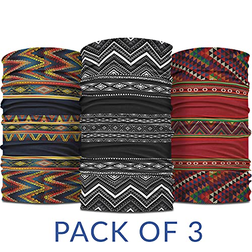 Yes We Vibe Neck Gaiter Face Mask + Bandana Headband + Buff (3 Pack) - Colorful & Vibrant Design - For Men and Women