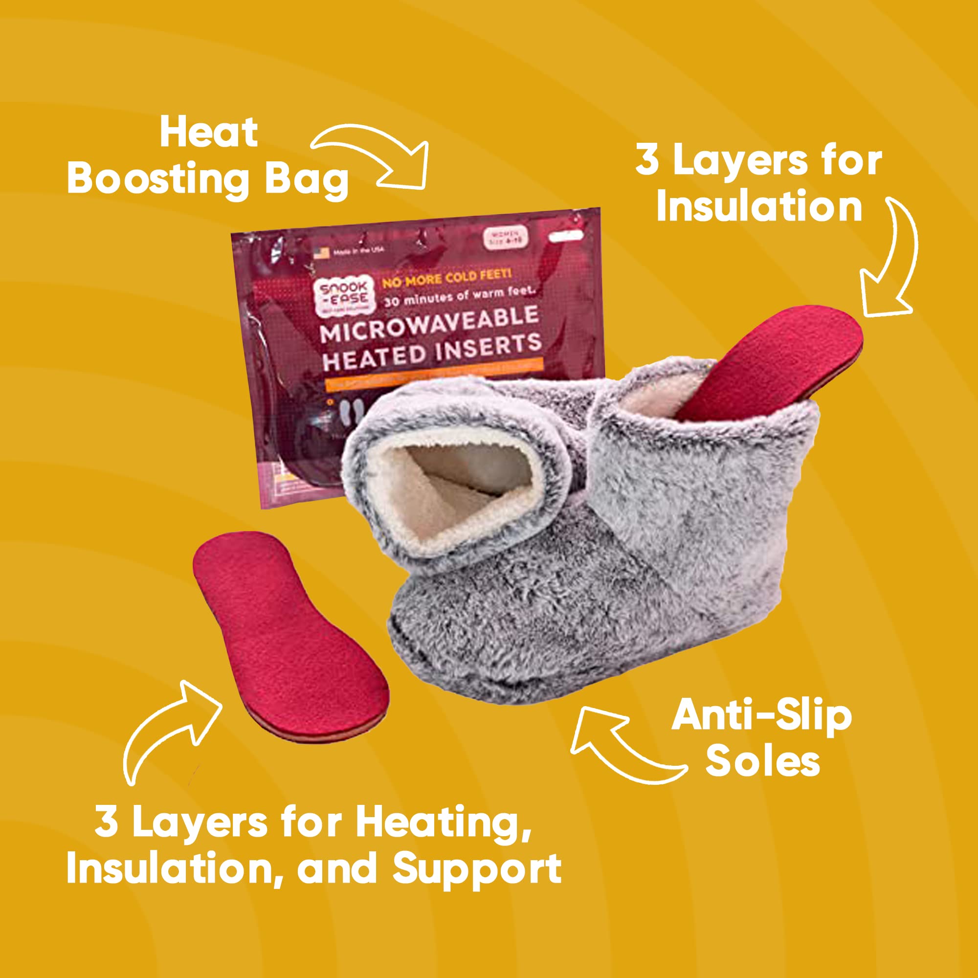 Snook-Ease Heated Booties Thick Warm Winter Feet Warmers with Microwavable Heatable Inserts β Heated Booties Foot Heater for Cold feet β Heated Foot Warmers (Gray, Women 6-7 / Men 5-6)