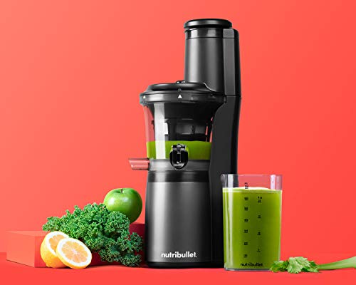 nutribullet Slow Juicer, Slow Masticating Juicer Machine, Easy to Clean, Quiet Motor & Reverse Function, BPA-Free, Cold Press Juicer with Brush, 150 Watts, Charcoal Black, NBJ50300