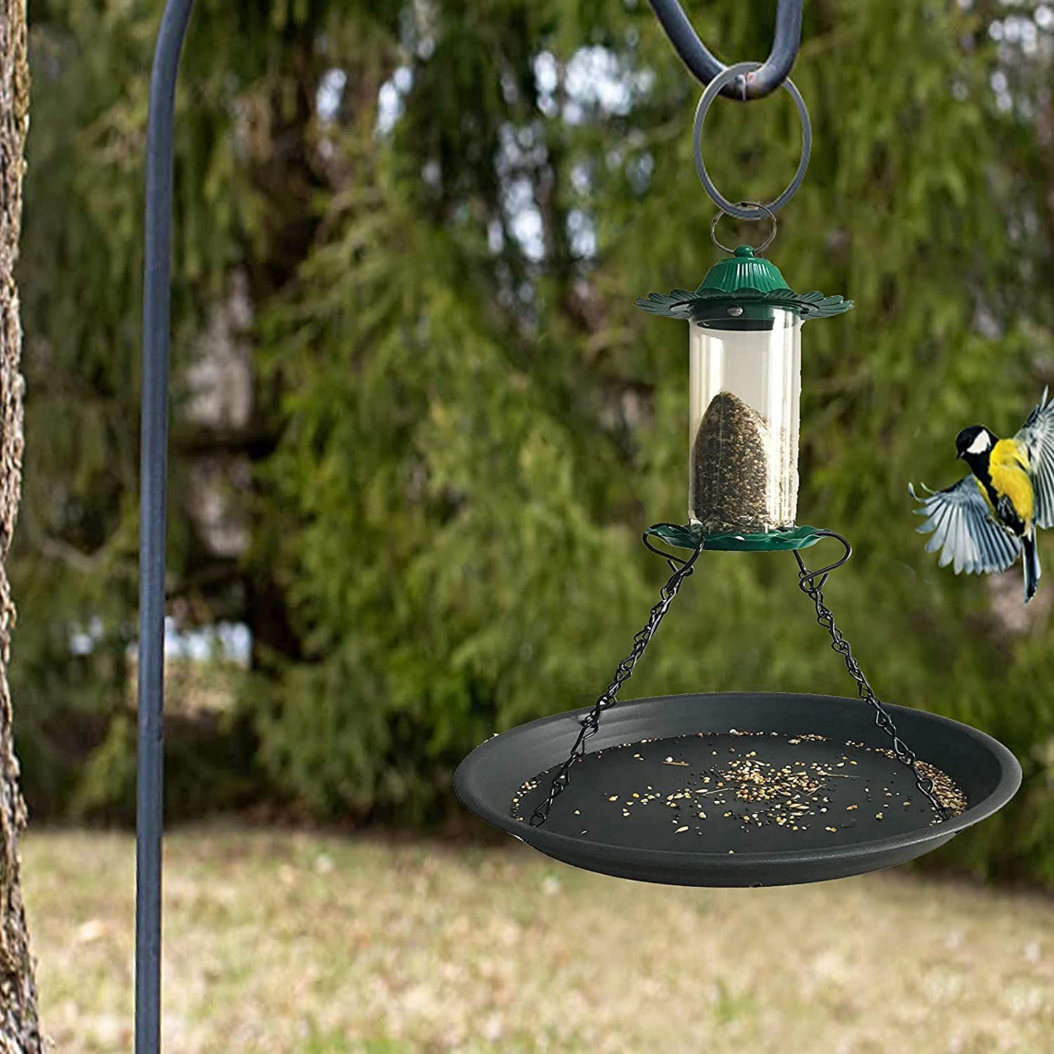 12.8" Platform Bird Feeder,Large Hanging Tray Squirrel Feeder,Wild Bird Seed Catcher Tray,Bird Viewing,for Attracting Birds Outdoors,Yard Garden,Backyard Decoration,Gift Ideas for Bird Lovers, Black