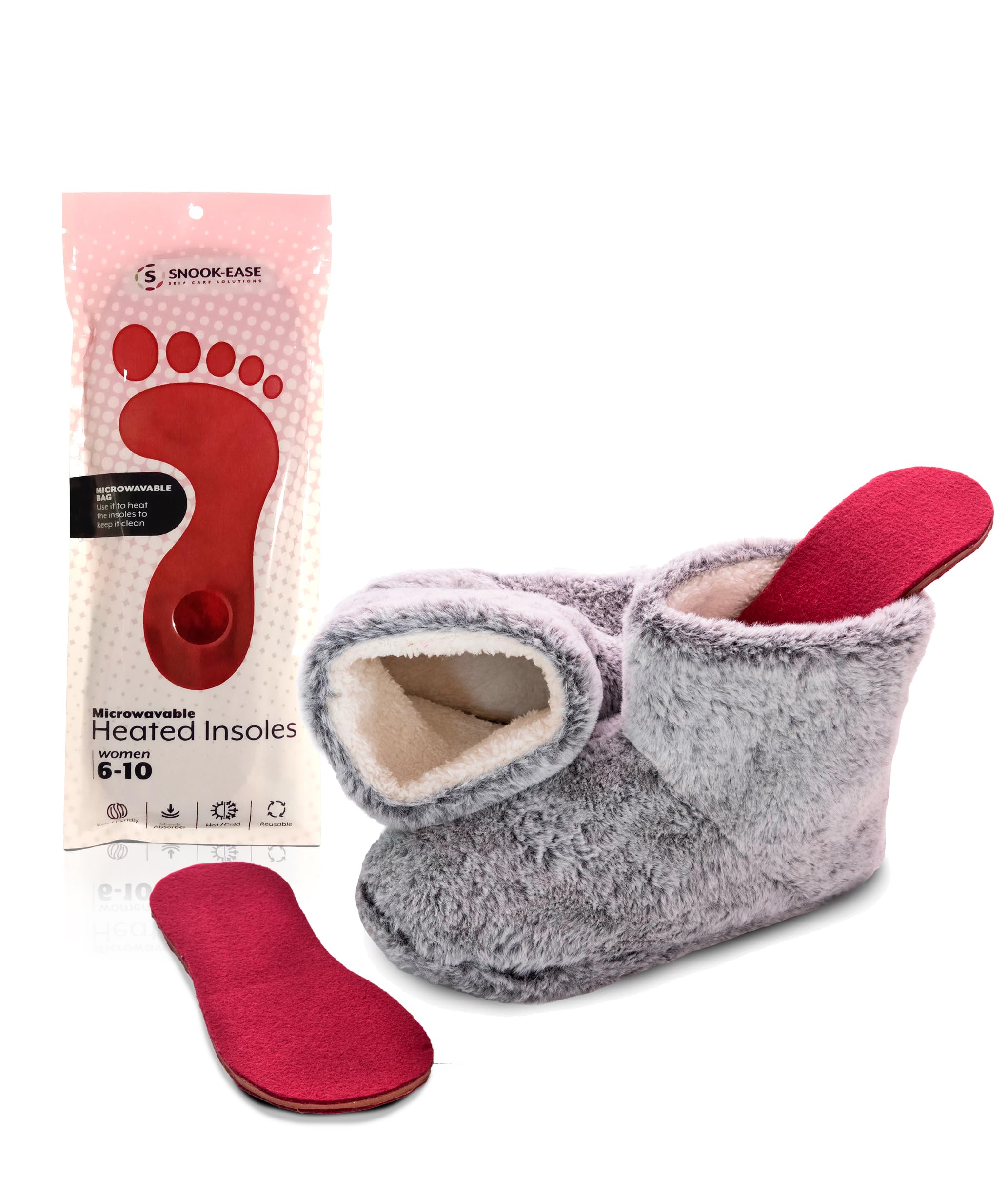Snook-Ease Heated Booties Thick Warm Winter Feet Warmers with Microwavable Heatable Inserts – Heated Booties Foot Heater for Cold feet – Heated Foot Warmers (Gray, Women 6-7 / Men 5-6)