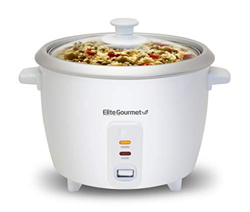 Elite Gourmet Elite Cuisine ERC006 Electric Rice Cooker with Automatic Keep Warm Makes Soups, Stews, Grains, Hot Cereals, White, 6 Cups Cooked (3 Cups Uncooked