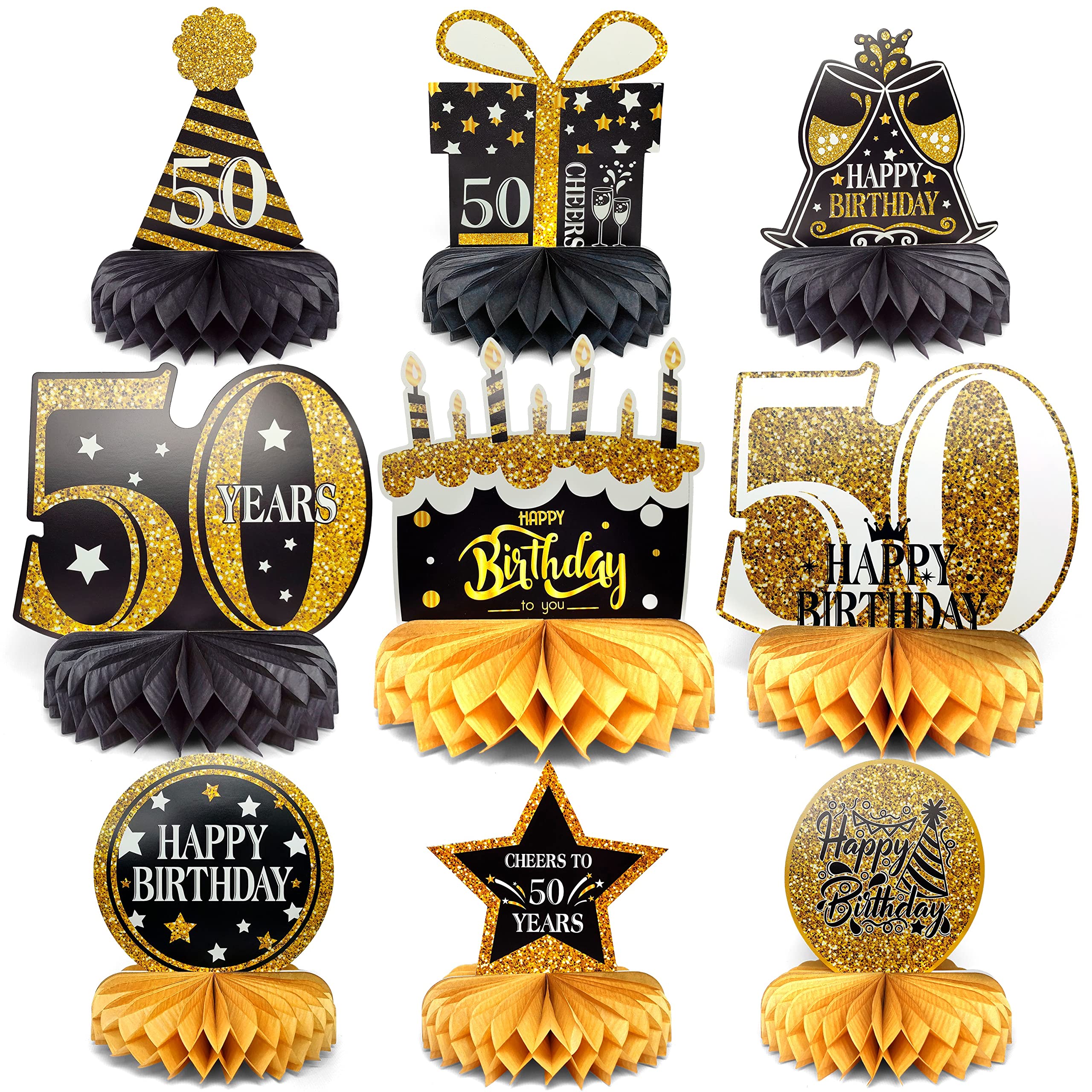 50th Birthday Honeycomb Centerpiece Decoration for Boys Girls Table Sign Decoration for Party Favors [9 Pieces]