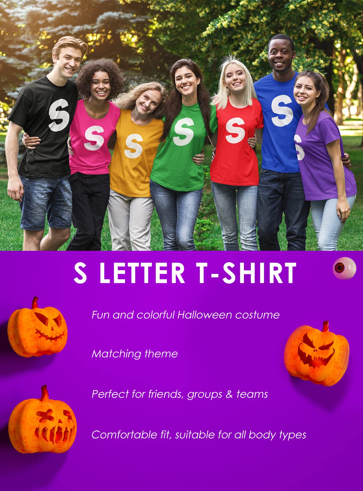 Letter S Halloween Team Group Event Trick Treat Costume Accessory Men's T-Shirt, L, Royal