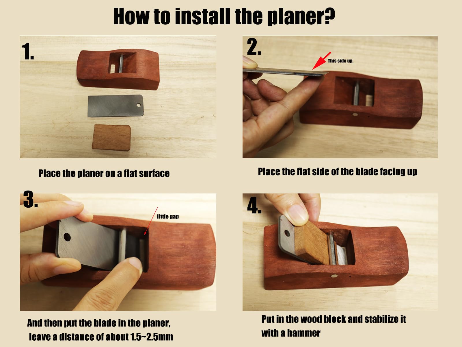 Atoplee Wood Hand Planes, Mini and Portable Woodworking Edge Trimming Plane for Edge Rounding Corner Rounding, with 1 Planer Blade and 1 Wood Fixer