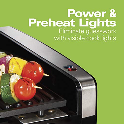 Hamilton Beach Electric Indoor Searing Grill with Adjustable Temperature Control to 450F, Removable Nonstick Grate, 118 sq. in. Surface Serves 6, Stainless Steel
