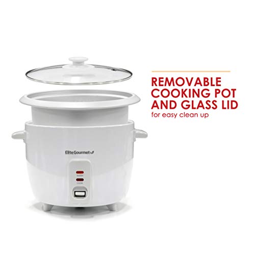 Elite Gourmet Elite Cuisine ERC006 Electric Rice Cooker with Automatic Keep Warm Makes Soups, Stews, Grains, Hot Cereals, White, 6 Cups Cooked (3 Cups Uncooked