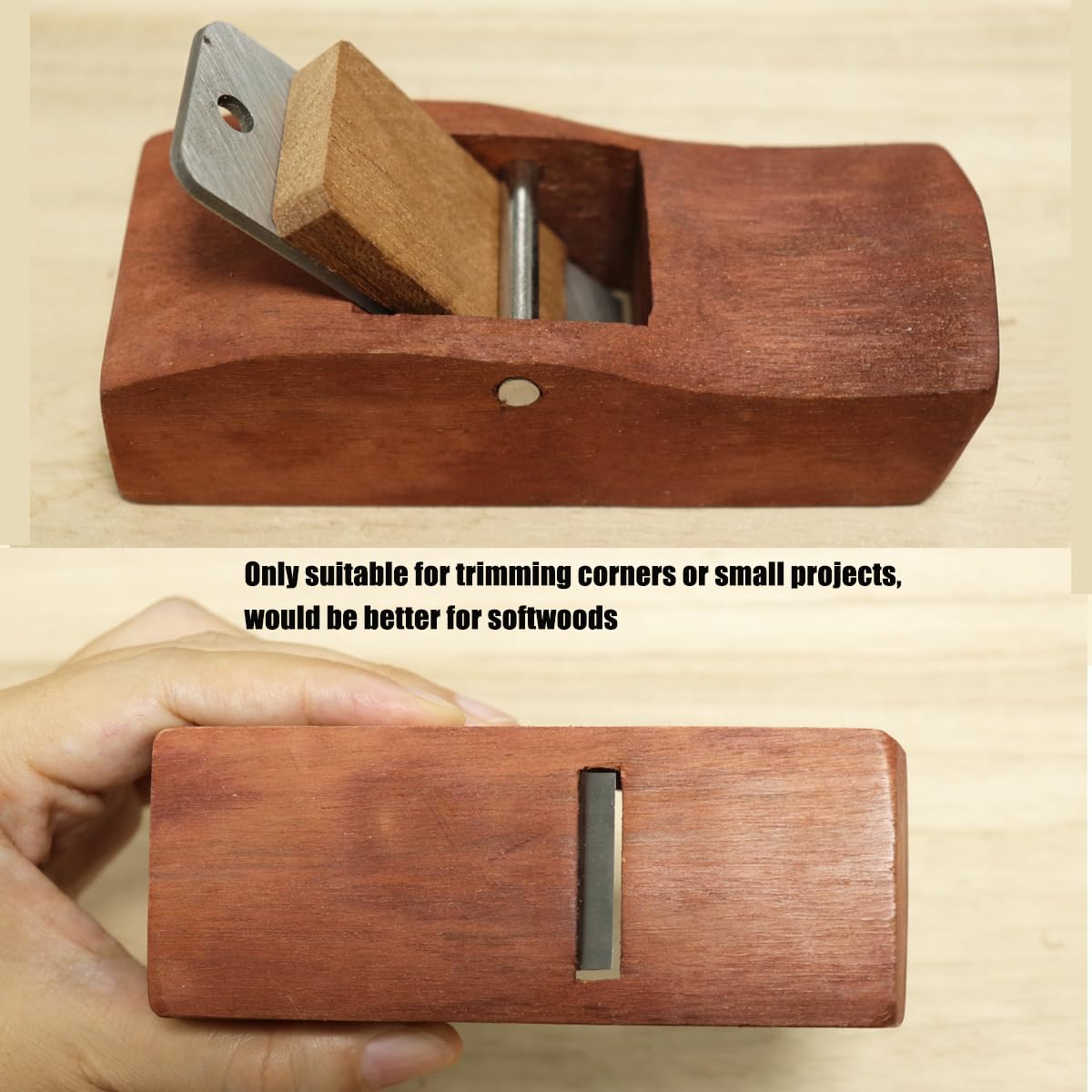 Atoplee Wood Hand Planes, Mini and Portable Woodworking Edge Trimming Plane for Edge Rounding Corner Rounding, with 1 Planer Blade and 1 Wood Fixer