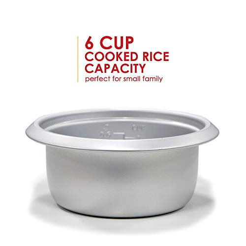 Elite Gourmet Elite Cuisine ERC006 Electric Rice Cooker with Automatic Keep Warm Makes Soups, Stews, Grains, Hot Cereals, White, 6 Cups Cooked (3 Cups Uncooked