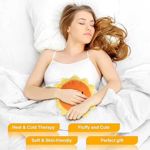 Atsuwell Microwave Heating Pad, Multipurpose Warm Moist Heat Pillow, Fluffy Microwavable Heat Pad for Pain Relief, Moist Heat Compress for Cramps, Muscles, Joints, Back, Neck and Shoulders, Yellow Sun