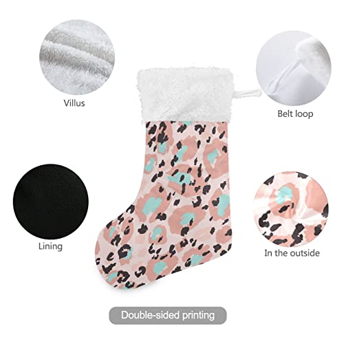 Kigai Christmas Stockings Pink Leopard Spots Large Candy Stockings Stuffers Kids Cute Xmas Sock Decorations 2PCS for Home Holiday Party 12" x18"