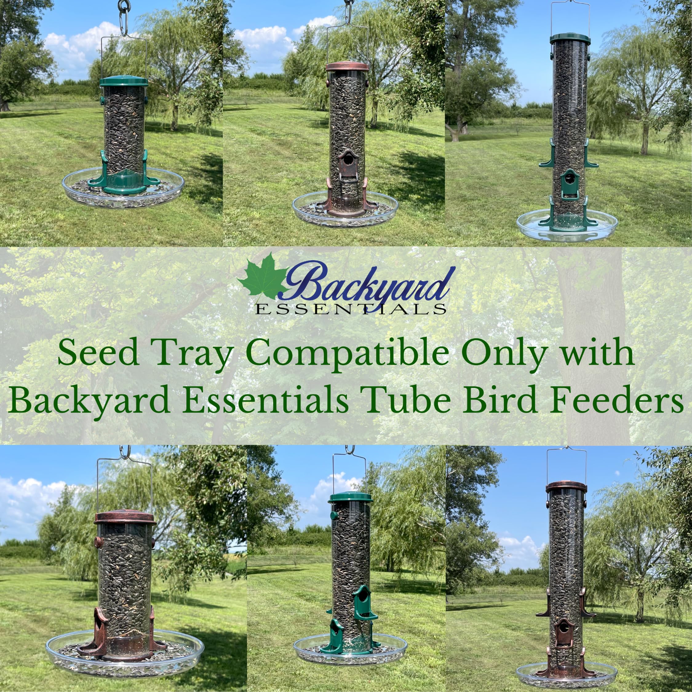 Backyard Essentials Plastic Bird Seed Tray Add-on Accessory - Compatible ONLY with Backyard Essentials Tube Bird Feeders - Screw-On Catcher Tray and Perch