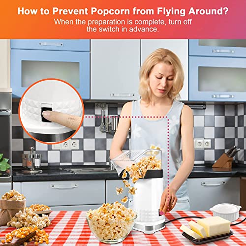 Hot Air Popcorn Popper with Measuring Cup 1200w Etl Certified, 2 Minutes Fast Making Popper Maker, Air Popper Popcorn Maker Popcorn Machine for Home